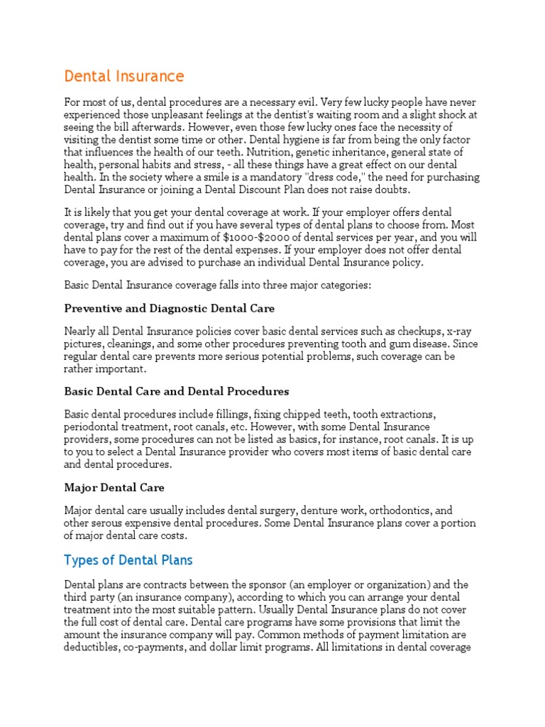 Dental Insurance: Types of Dental Plans | PDF | Insurance | Dentistry