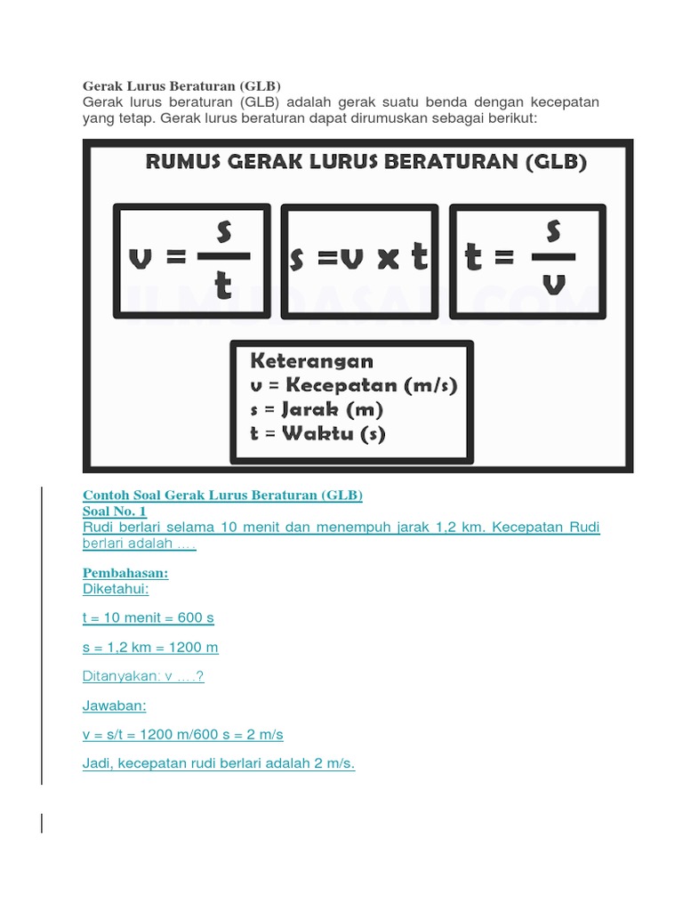 Contoh Soal Gerak Lurus Beraturan dan Berubah | PDF