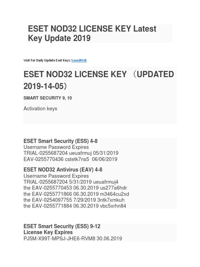 ESET NOD32 LICENSE KEY Latest Key Update | PDF | Computers