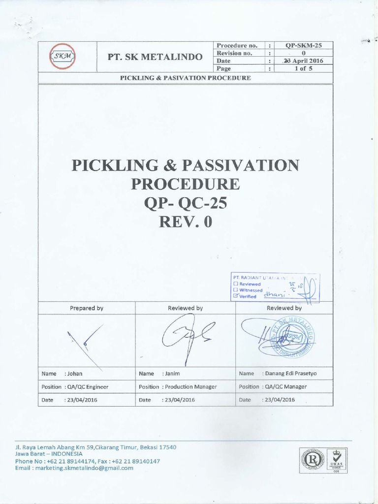 Pickling & Passivation Procedure | PDF