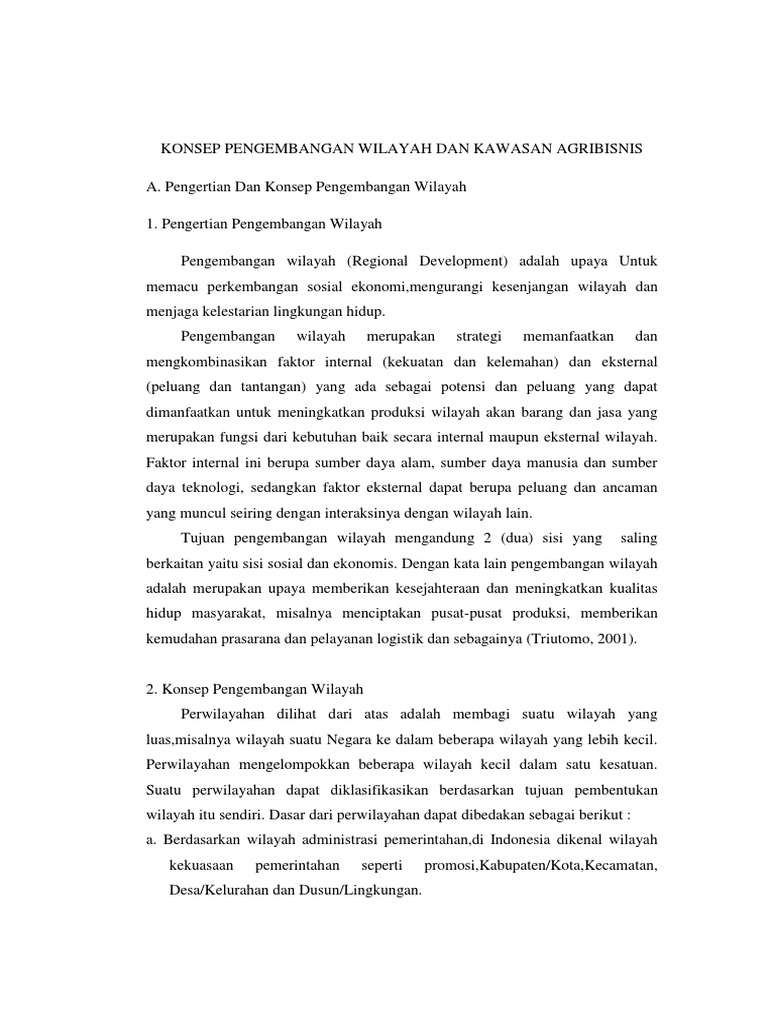 Konsep Pengembangan Wilayah Dan Kawasan Agribisnis | PDF