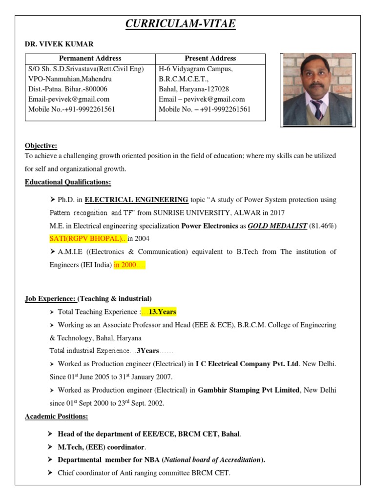 DR - Vivek-CV (1) 1-2-5 | PDF | Automation | Electrical Engineering