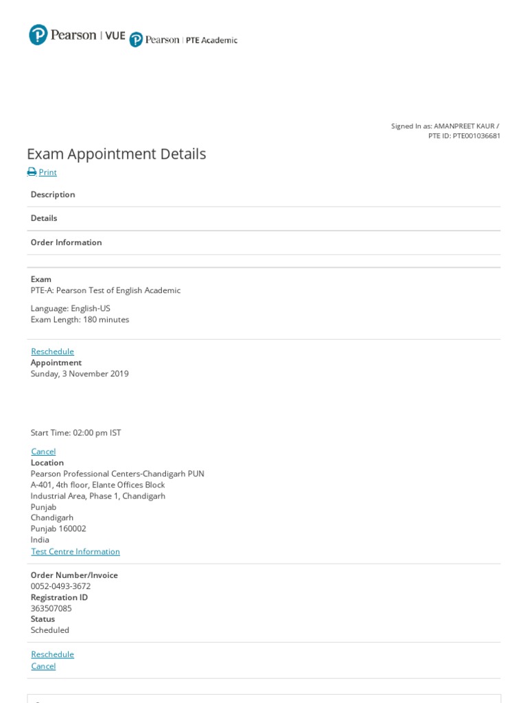 Pearson VUE - Exam Appointment Details | PDF | Identity Document | Test ...