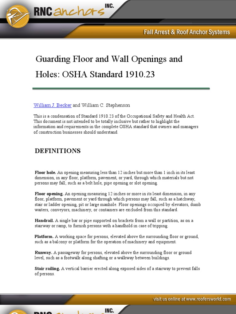 Requirements For Osha Floor Openings Unprotected Floor Opening Safety