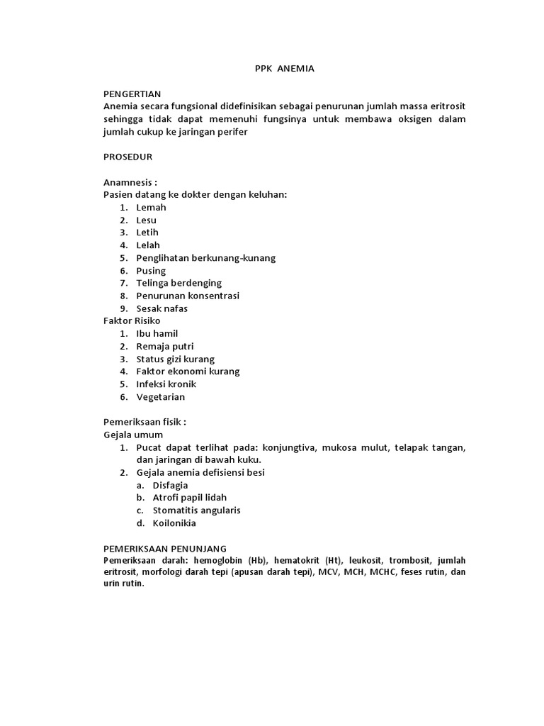 PPK Anemia | PDF
