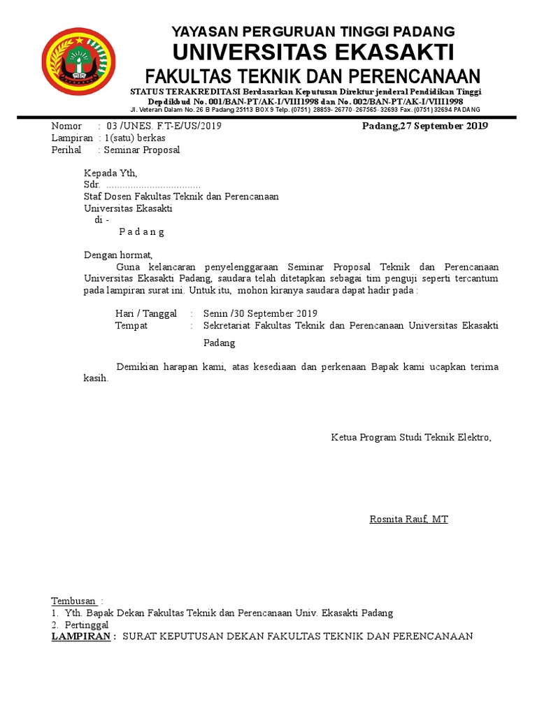 Surat Undangan Seminar Proposal 2019 | PDF