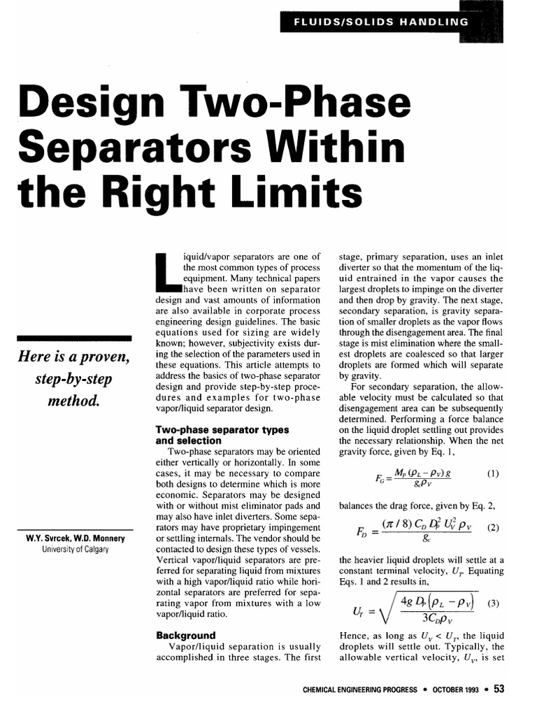 SVRCEK (1993) - Design Two Phase Separators Within The Right Limits | PDF