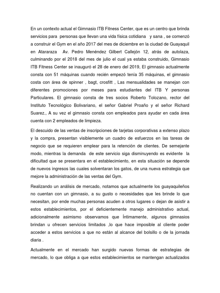 En Un Contexto Actual El Gimnasio ITB Fitness Center | PDF | Cliente ...