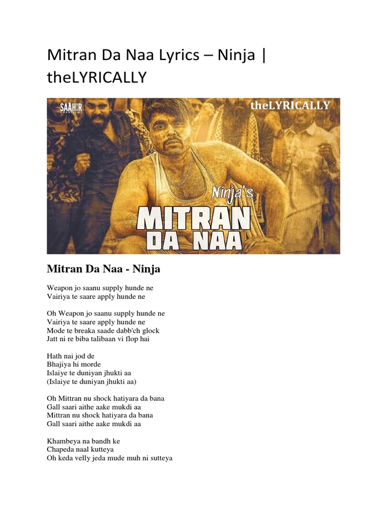 Mitran Da Naa Lyrics | PDF