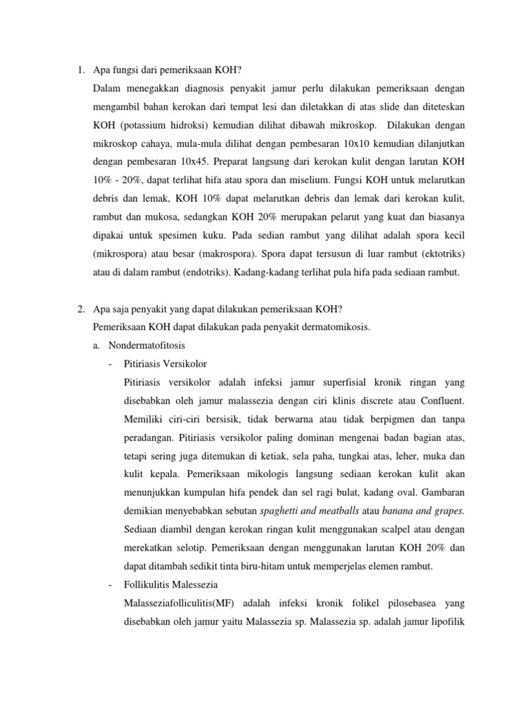 Fungsi dan Manfaat Pemeriksaan KOH dalam Diagnosis Penyakit Jamur | PDF