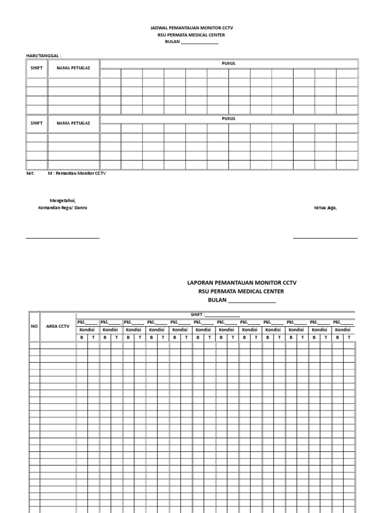 Jadwal Pemantauan Monitor CCTV | PDF