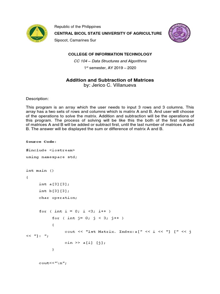 Addition and Subtraction of Matrices | PDF | Algorithms And Data Structures | Matrix (Mathematics)