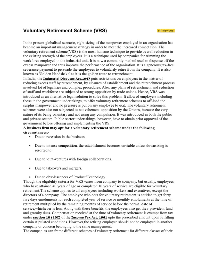 Voluntary Retirement Scheme | PDF | Retirement | Layoff