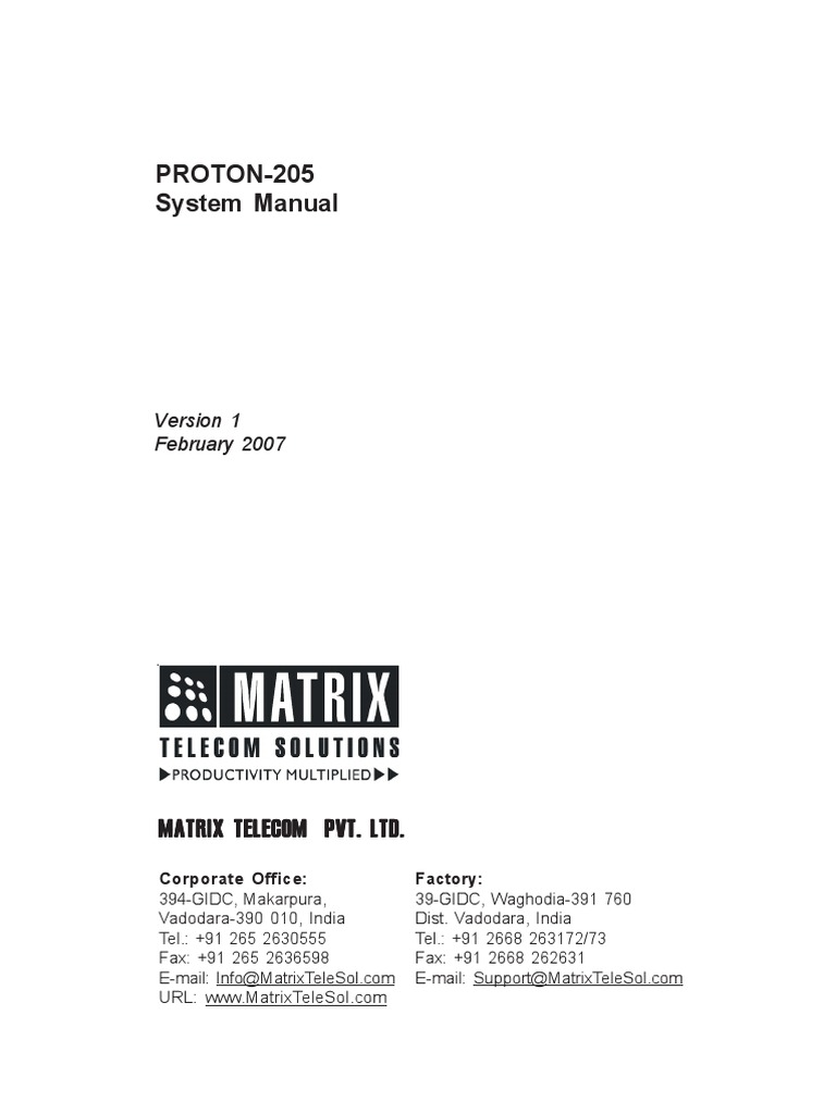 Proton-205 System Manual Overview | PDF | Telephone | Electrical Connector