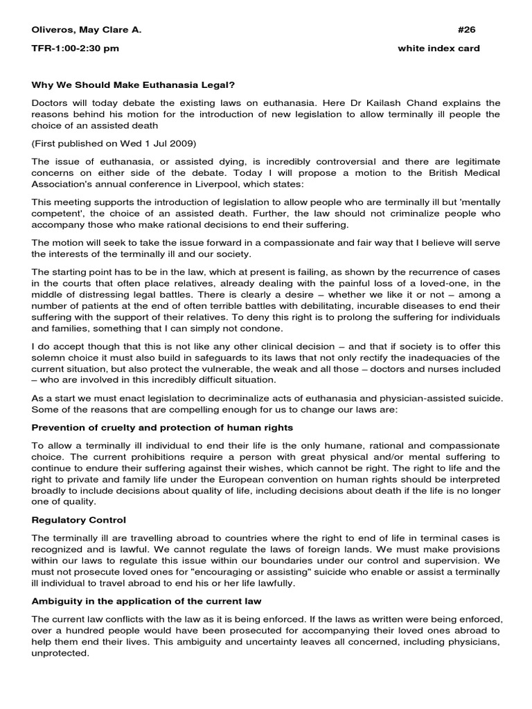 Legalizing Euthanasia in the Philippines | PDF | Terminal Illness | Applied Ethics