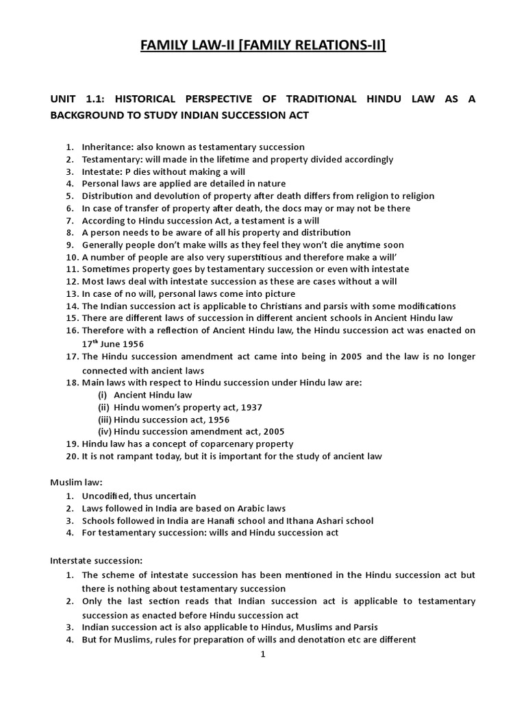 FAMILY LAW-II (NOTES For Exam) 2 | PDF | Inheritance | Concurrent Estate