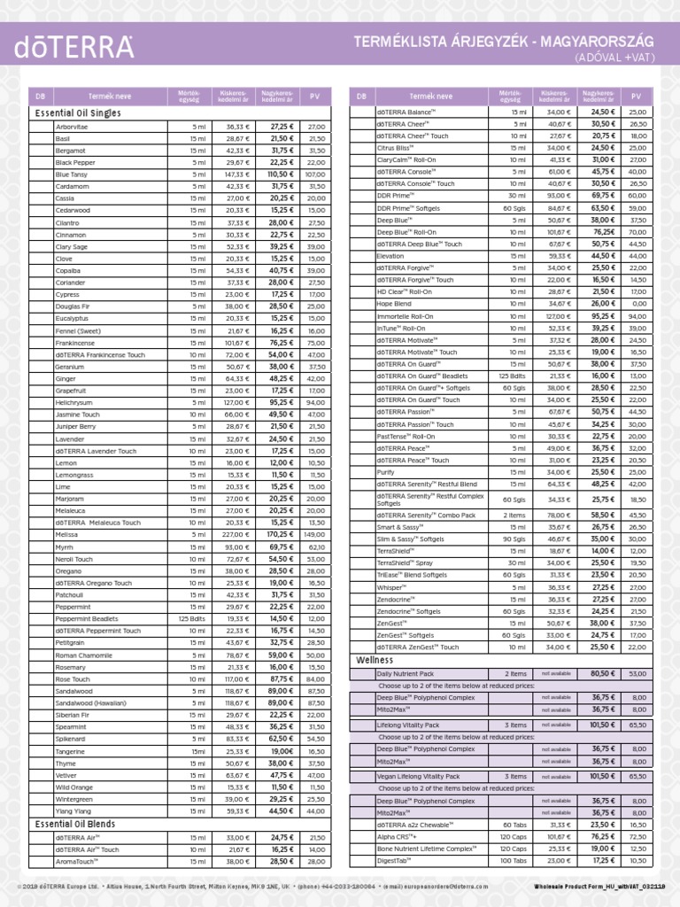 Doterra Hungary-Price-List-With-Vat | PDF | Toiletry | Nature