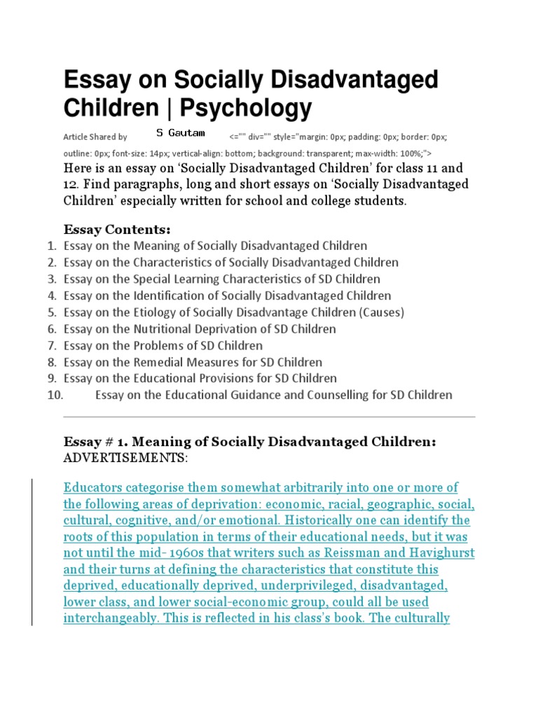 Understanding Socially Disadvantaged Children | PDF | Socioeconomic ...
