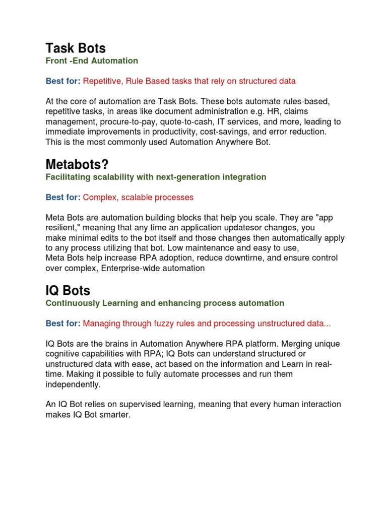 IQBOT MetaBot TaskBot | PDF