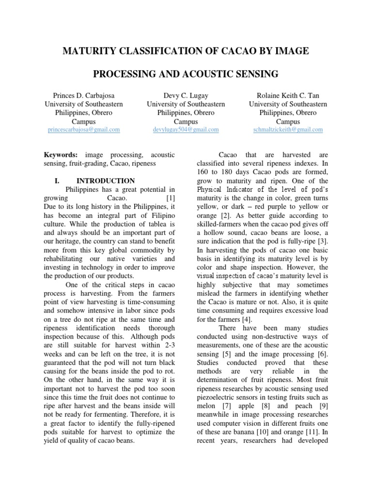 Classification of Cacao Maturity Through Image Processing and Acoustic Sensing Using Machine ...