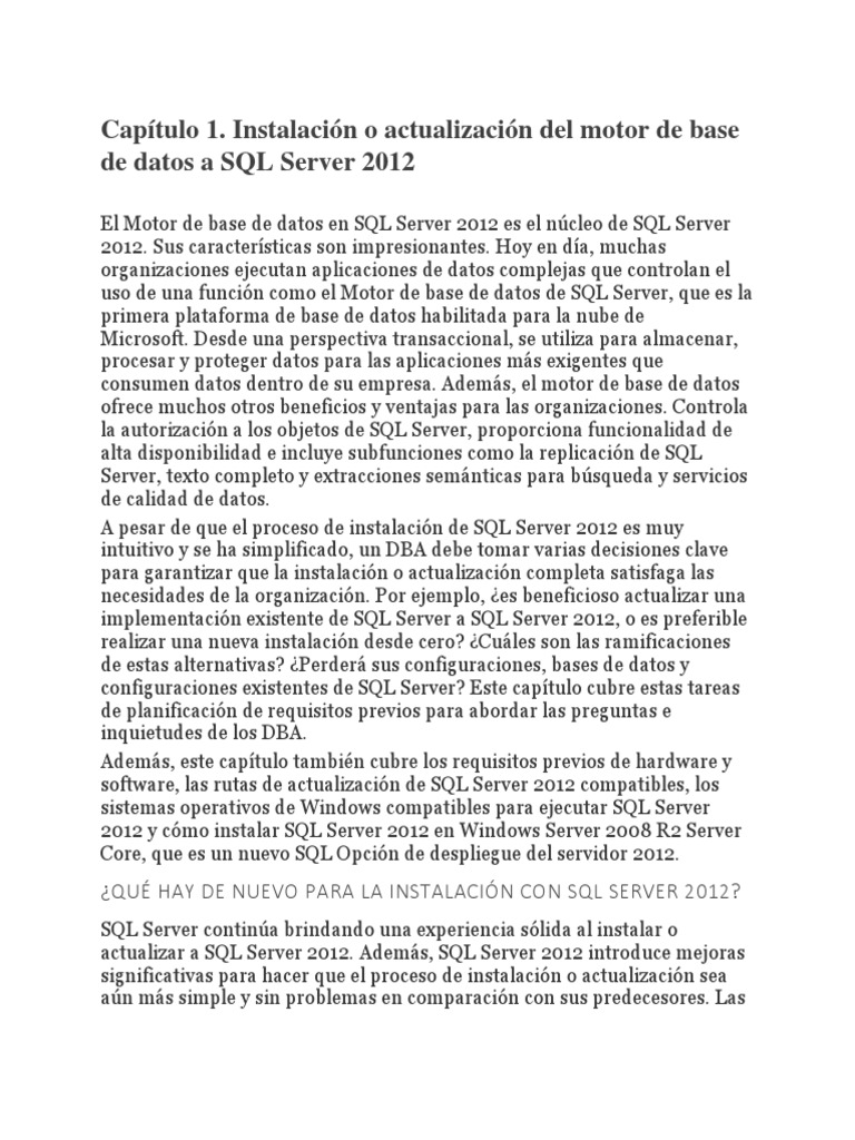 Capítulo 1 Libro SQL | PDF | Windows Server 2008 | Servidor SQL de Microsoft
