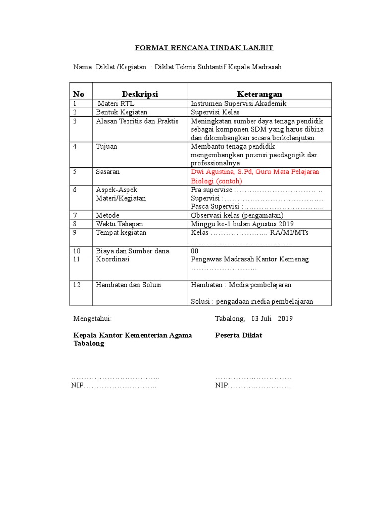 Contoh RTL (Isian) | PDF | Karier & Perkembangan