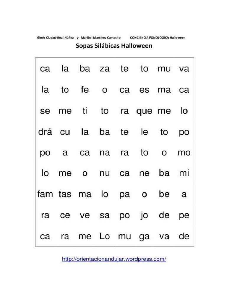 Sopa de Letras Silabas | PDF