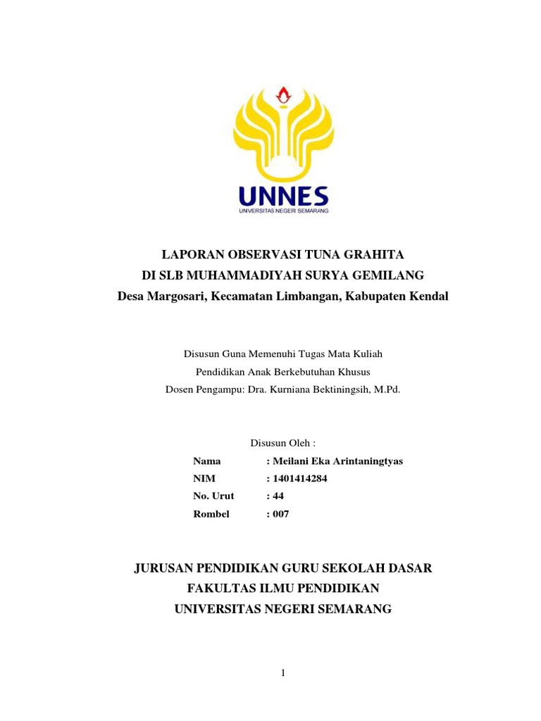 Laporan Observasi Tuna Grahita Di SLB Mu PDF | PDF