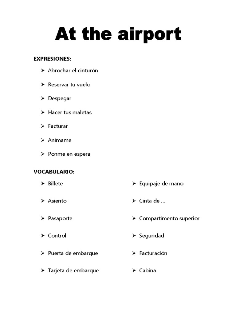 Viajes en avión: expresiones, vocabulario y verbos clave | PDF