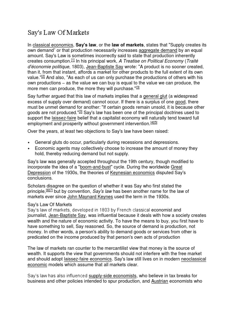 Say's Law of Markets: Production Creates Its Own Demand and How It ...