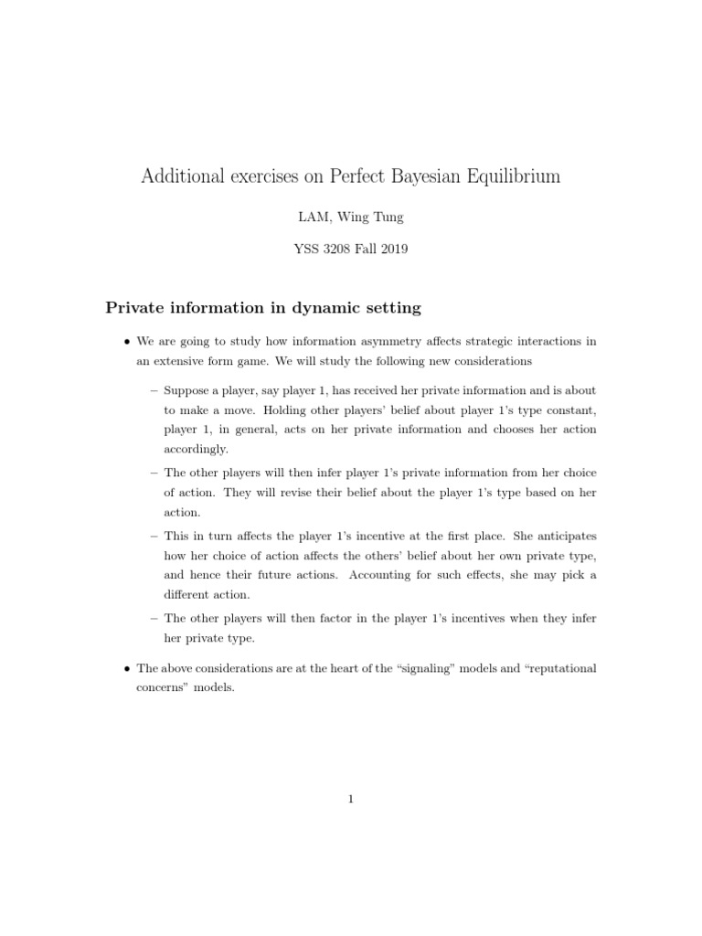 Perfect Bayesian Equilibrium Exercises | PDF | Economics Of Uncertainty ...