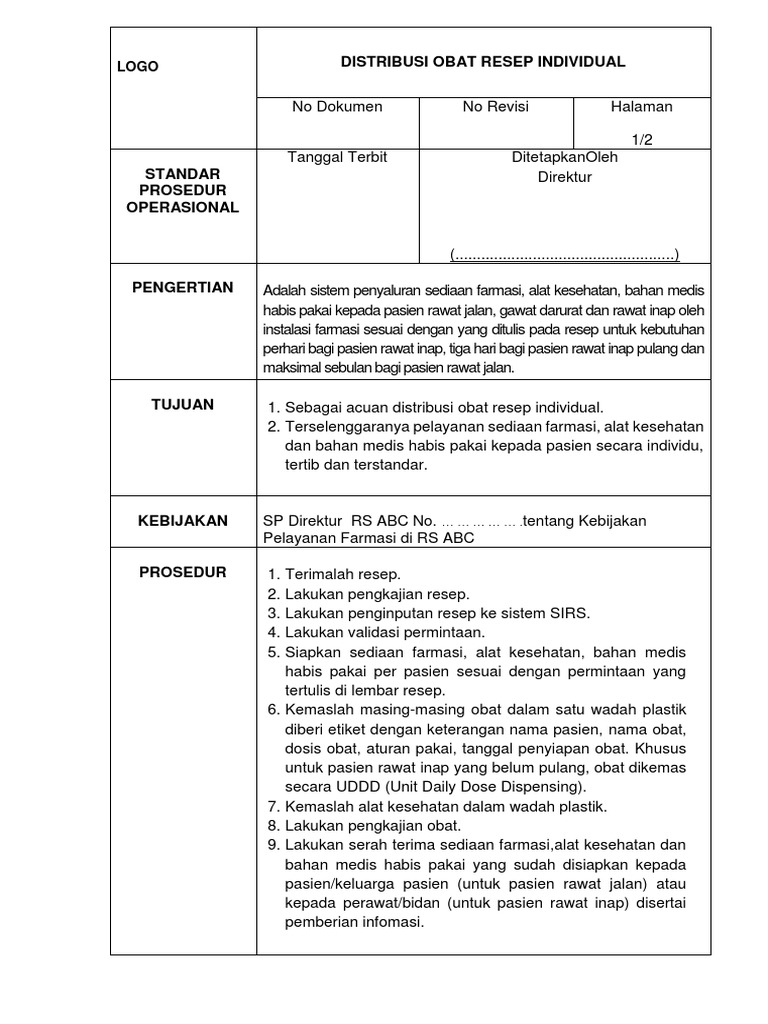 Format Sop Distribusi Obat Resep Individual | PDF