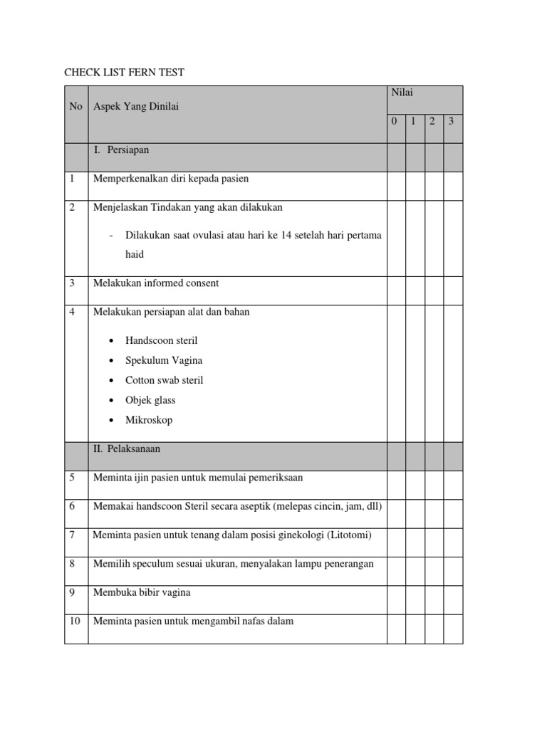 Check List Fern Test | PDF