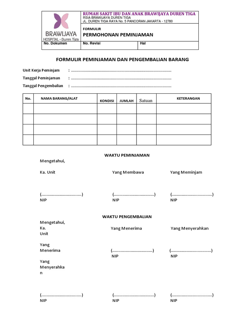 FM 02 Sarpras 05 Form Peminjaman Dan Pengembalian BRG | PDF