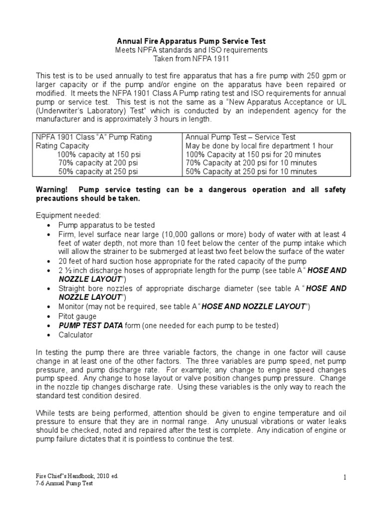 Annual Fire Apparatus Pump Service Test Guide | PDF | Pump | Hydraulics