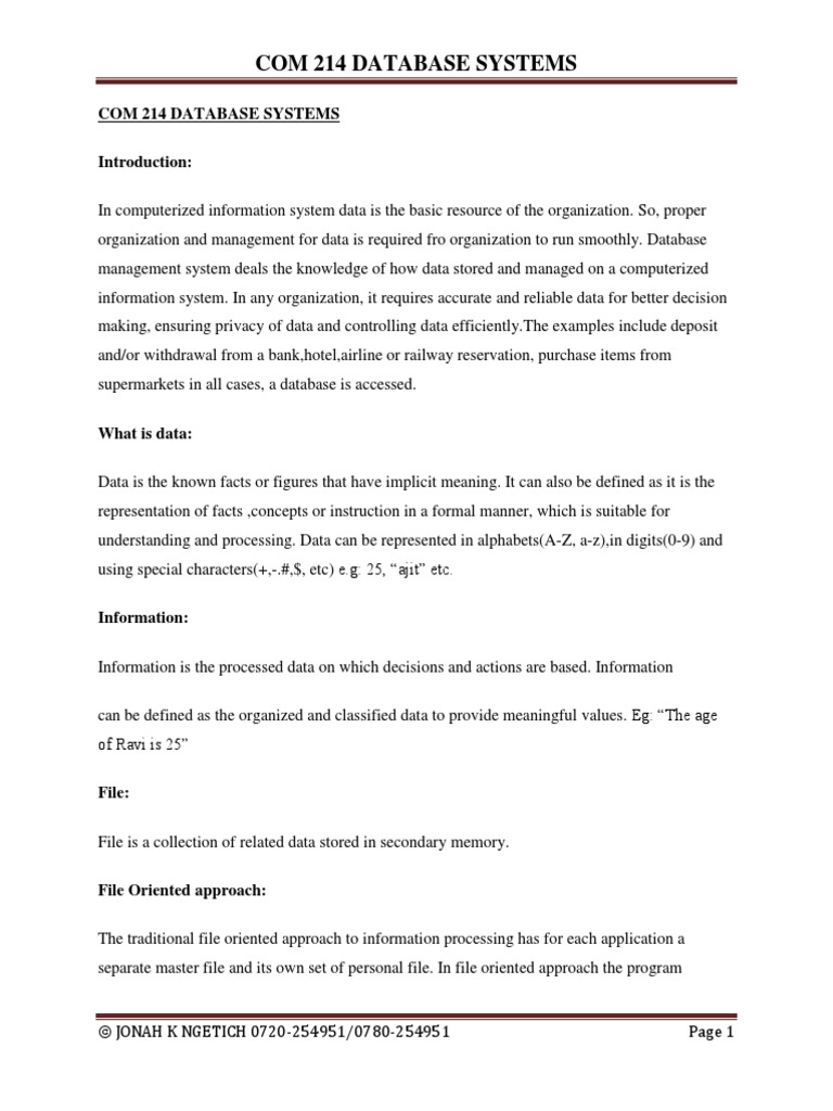 COMP 214 DATABASE SYSTEMS NOTES PDF Sem 1 2019 PDF | PDF | Software ...