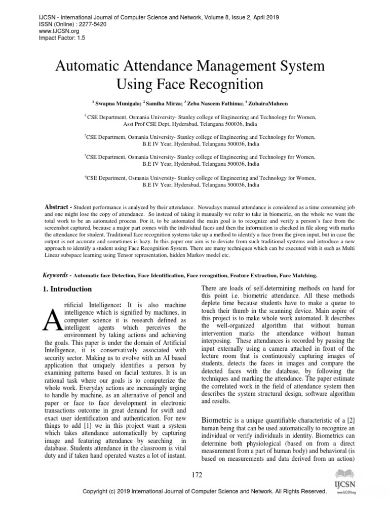 Automatic Attendance Management System Using Face Recognition PDF | PDF ...
