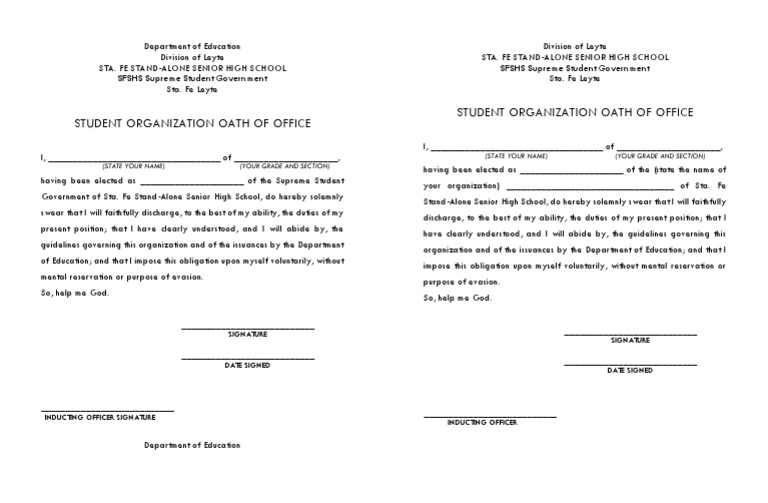 Student Org Oath of Office | Download Free PDF | Oath Of Office | State ...