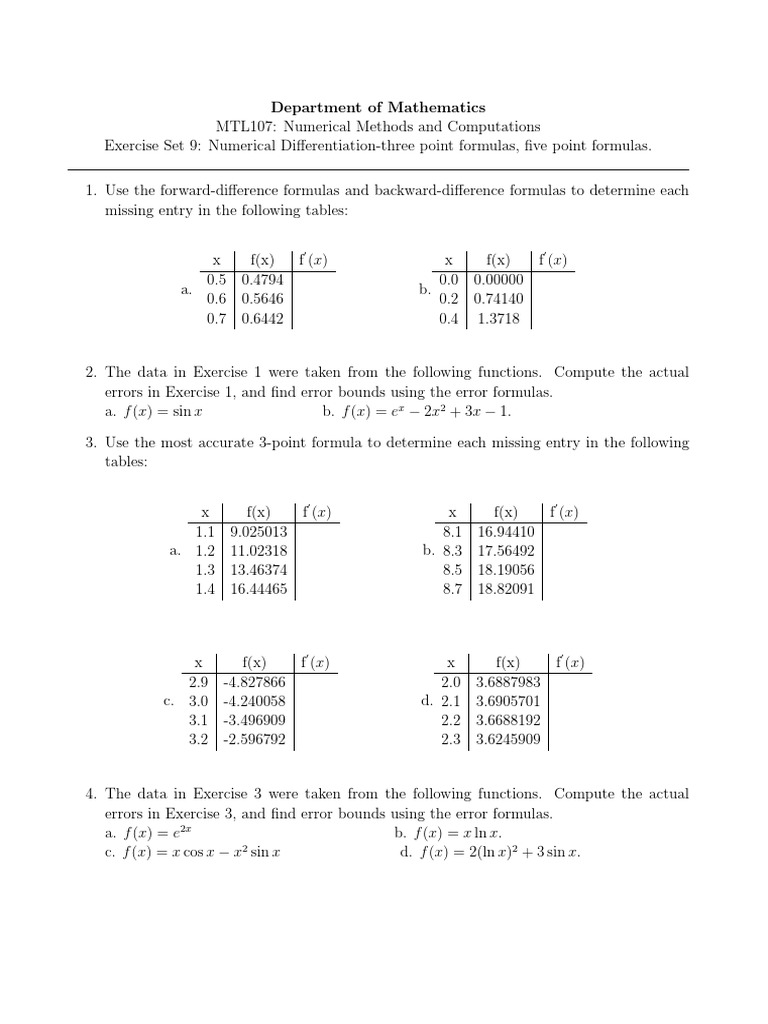 Numerical Differentiation Exercises | PDF | Numerical Analysis ...