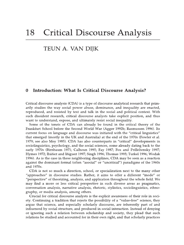 Van Dijk - What Is CDA (Handbook of Discourse Analysis) PDF | PDF