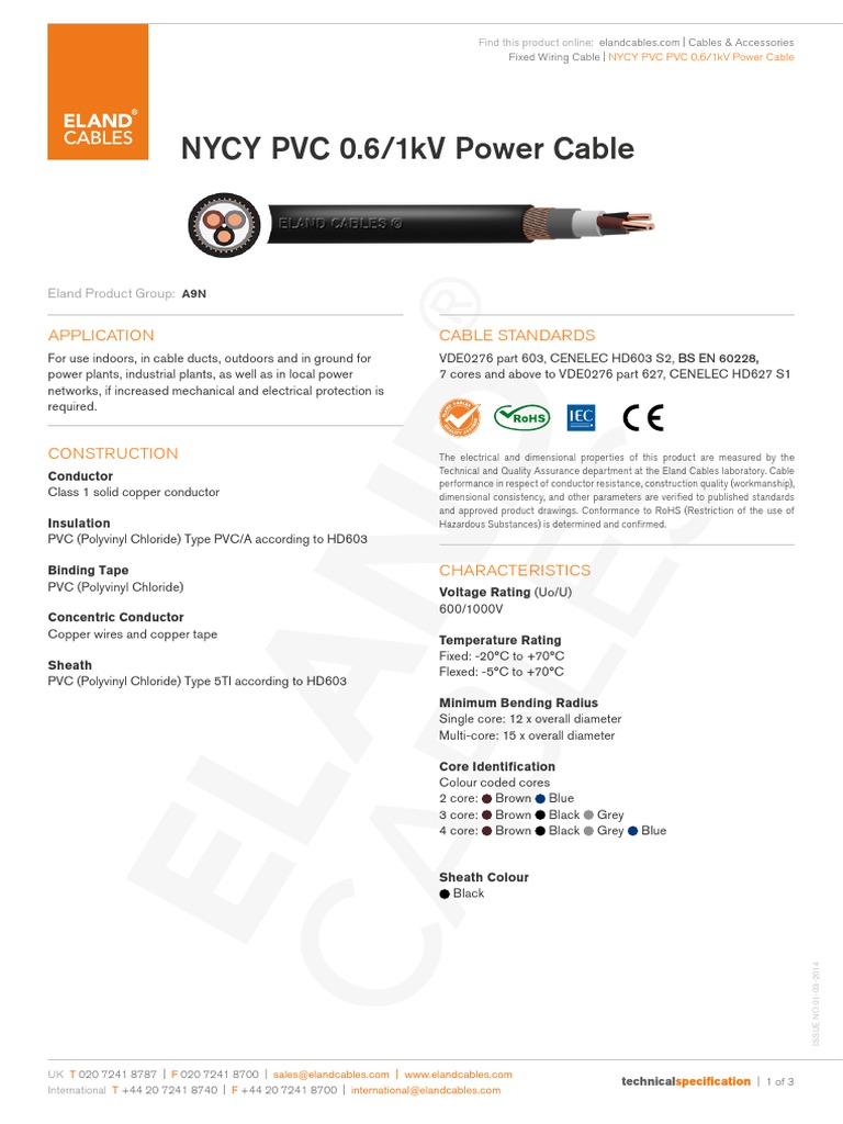 Nycy Power Cable | PDF | Electrical Conductor | Electrical Wiring