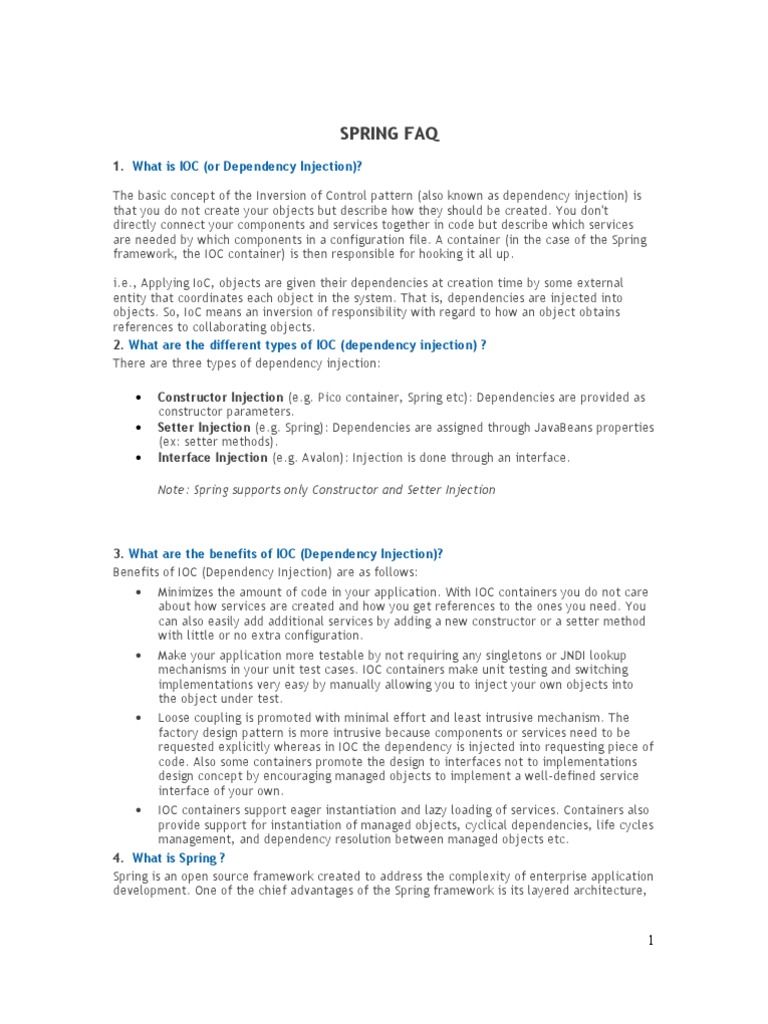Spring Faq What Is Ioc Or Dependency Injection Pdf Spring