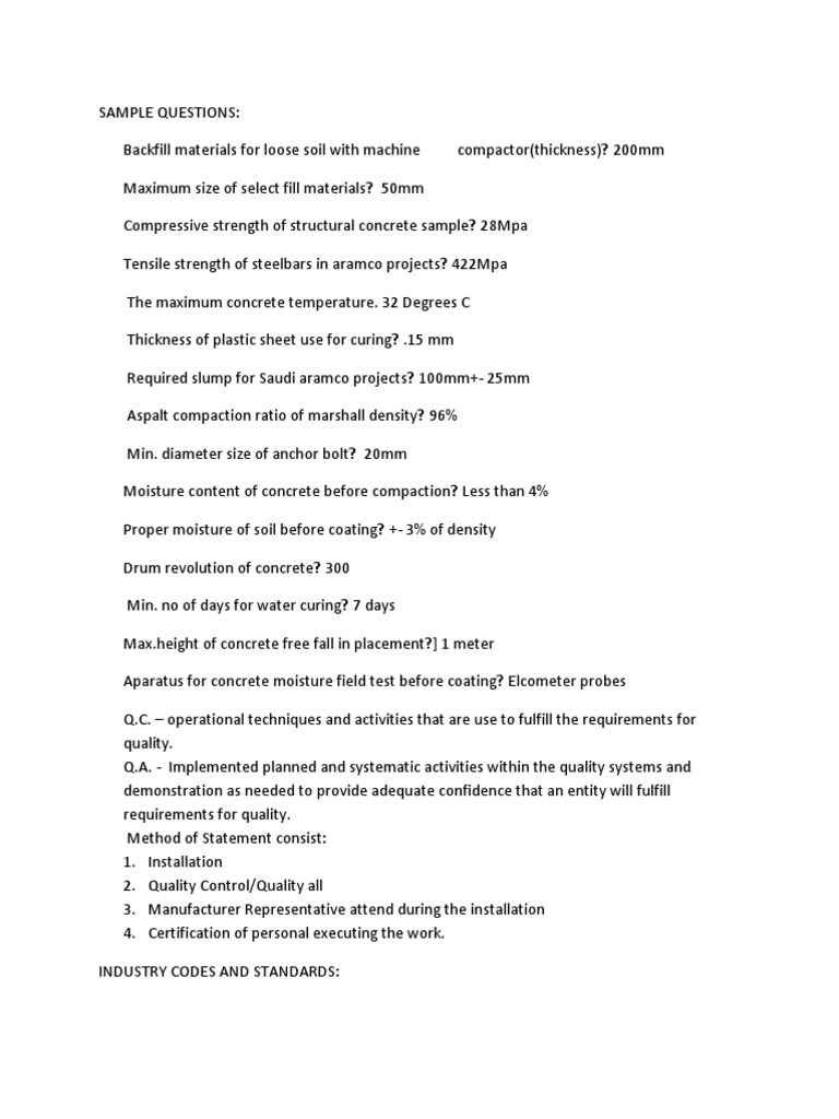 Sample Questions | PDF | Concrete | Structural Engineering
