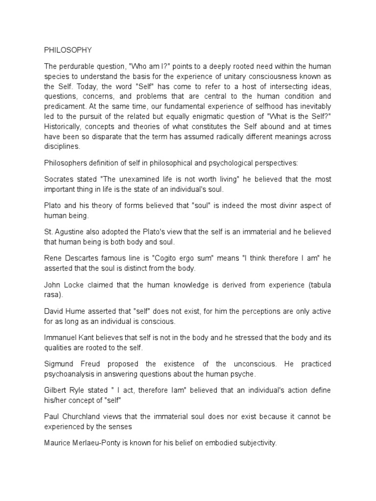 Understanding The Self | PDF | Philosophy Of Self | Self