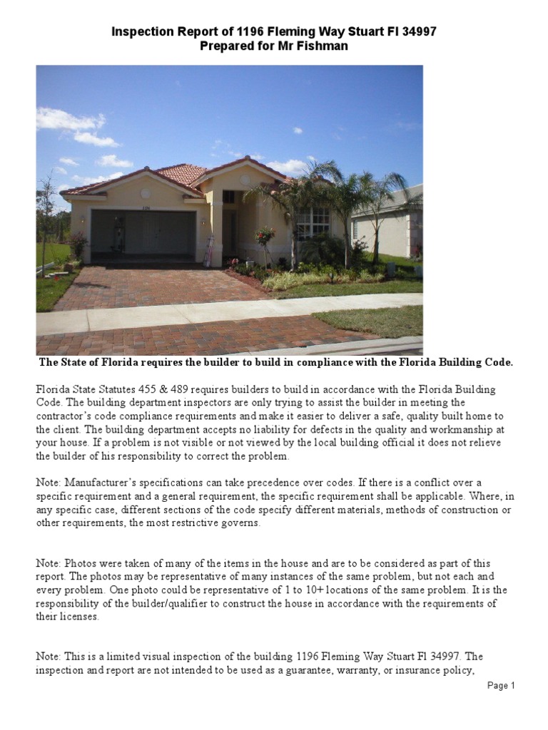 Inspection Report for 1196 Fleming Way | PDF | Duct (Flow) | Door