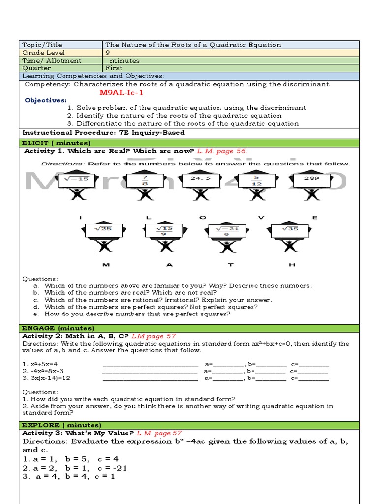 7E Nature of The Roots | PDF | Quadratic Equation | Equations
