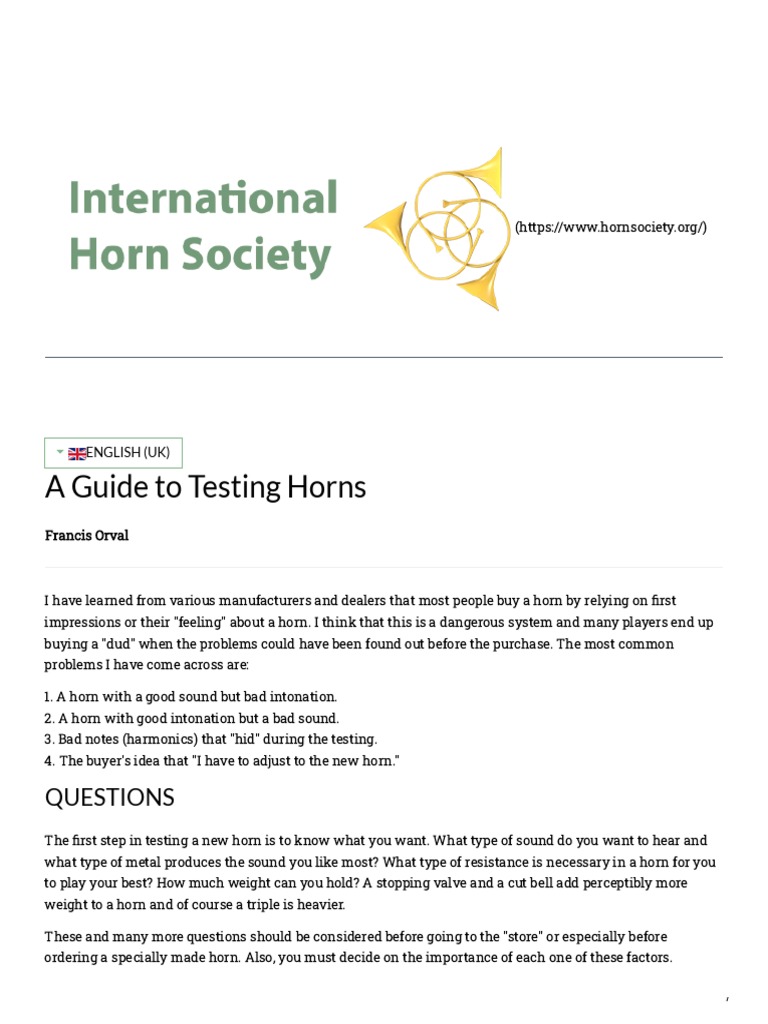 Testing Horns | PDF | French Horn | Sound
