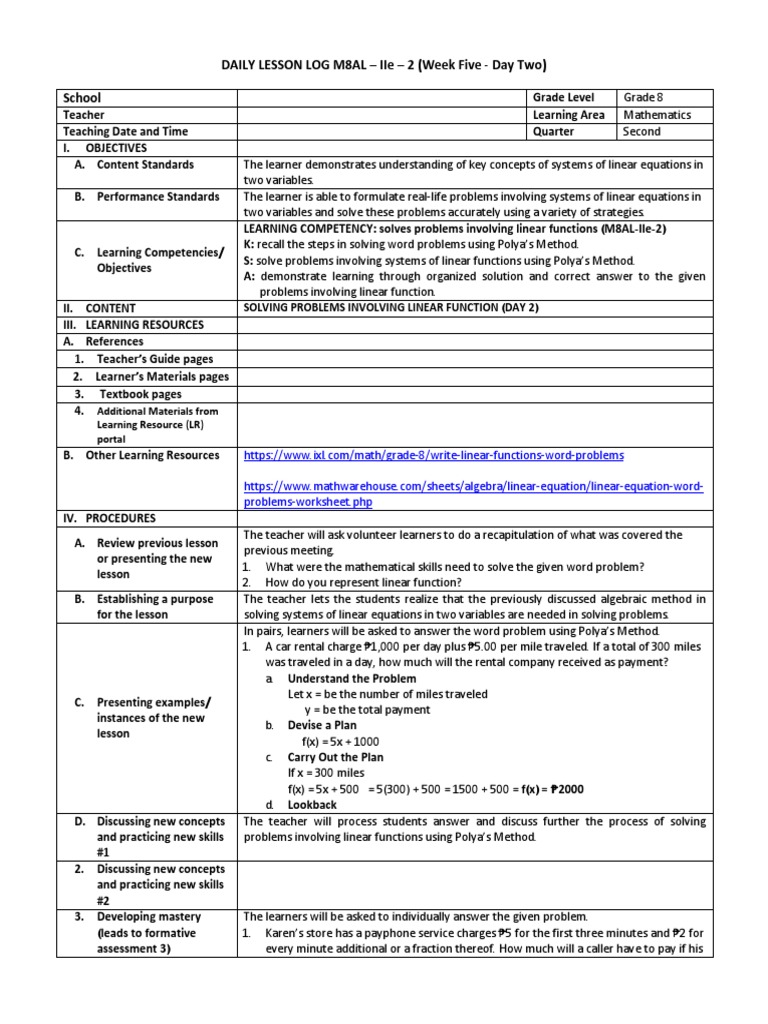Week 4 Day 2 | PDF | Equations | Teaching Mathematics