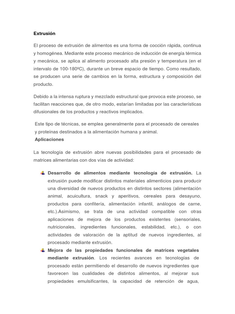 Extrusión de Alimentos: Proceso y Aplicaciones | PDF | Extrusión ...