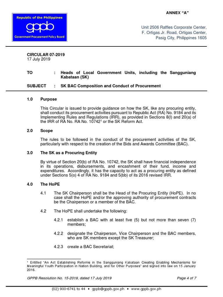 GPPB Circular No. 07-2019 | PDF | Procurement | Business